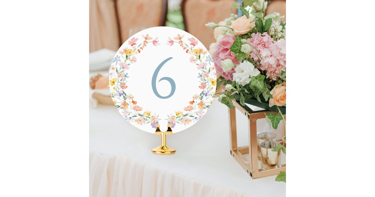 Colorful Pastel Meadow Wild Flower Table Number | Zazzle
