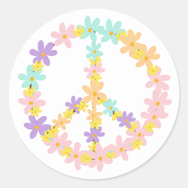 Colorful Pastel Mermaid Colors Floral Peace Sign Classic Round Sticker ...