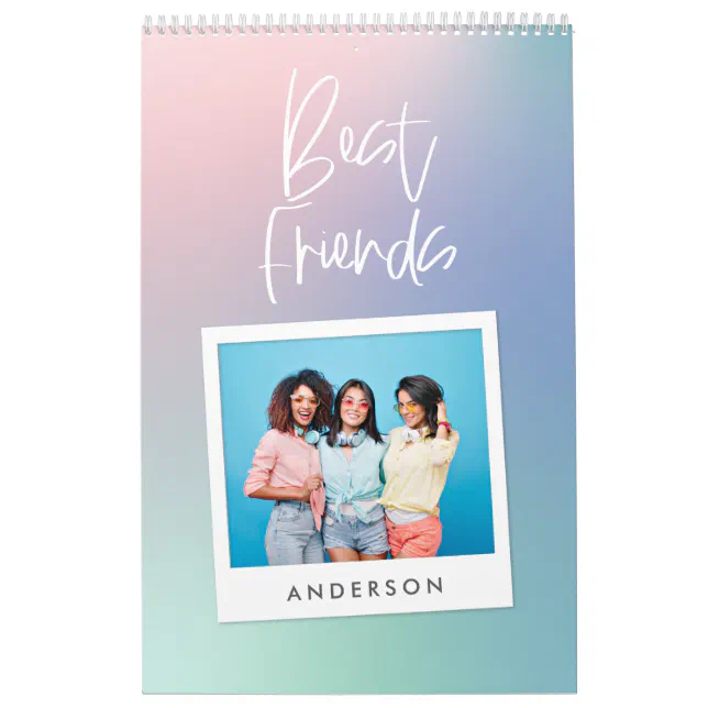 Colorful pastel rainbow photo best friend calendar | Zazzle