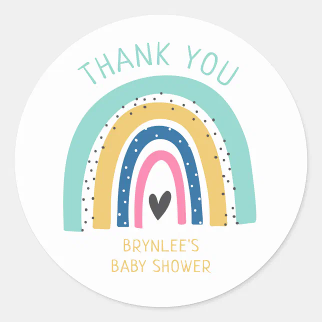 Colorful Pastel Rainbow Thank You Favor Classic Round Sticker | Zazzle