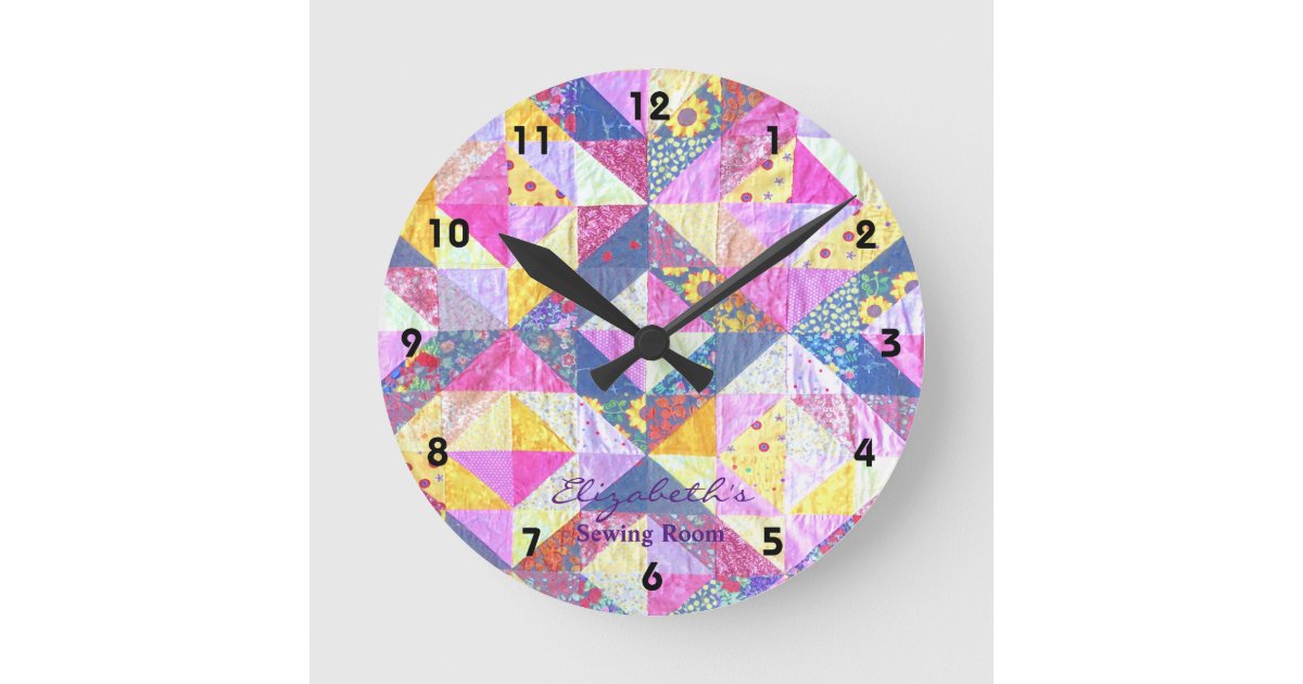 Colorful Patchwork Quilt Clock | Zazzle