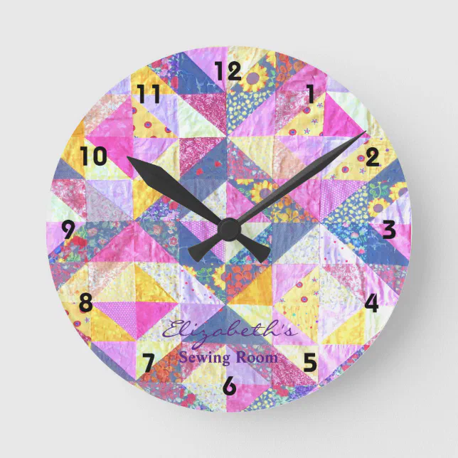 Colorful Patchwork Quilt Clock | Zazzle