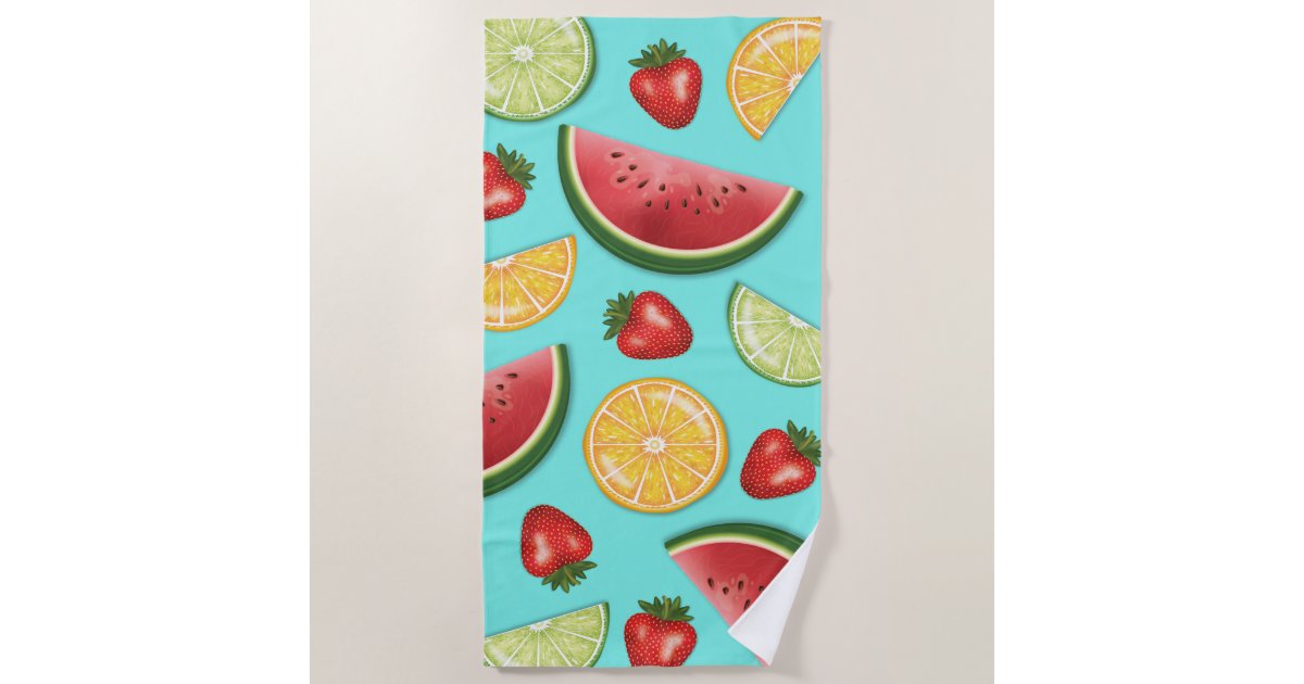 Colorful Pattern Of Citrus Melon Strawberry Fruits Beach Towel | Zazzle
