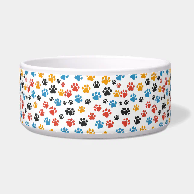 Colorful Paw Dog Bowl | Zazzle