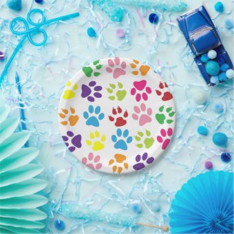 Colorful Paw Print Paper Plates | Zazzle