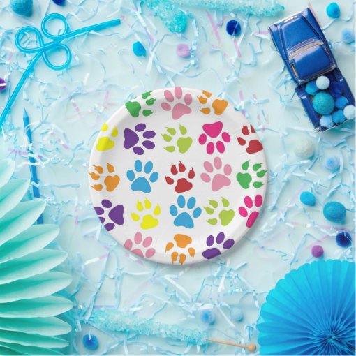 Colorful Paw Print Paper Plates | Zazzle