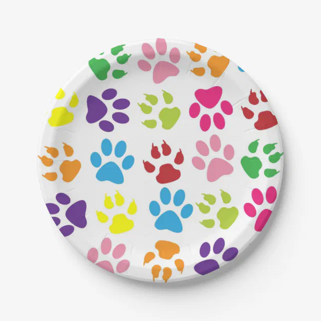 Colorful Paw Print Paper Plates | Zazzle