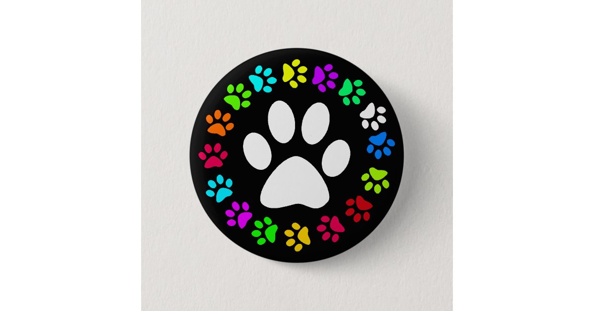 COLORFUL PAW PRINTS BUTTON | Zazzle