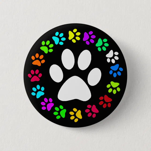 COLORFUL PAW PRINTS BUTTON | Zazzle