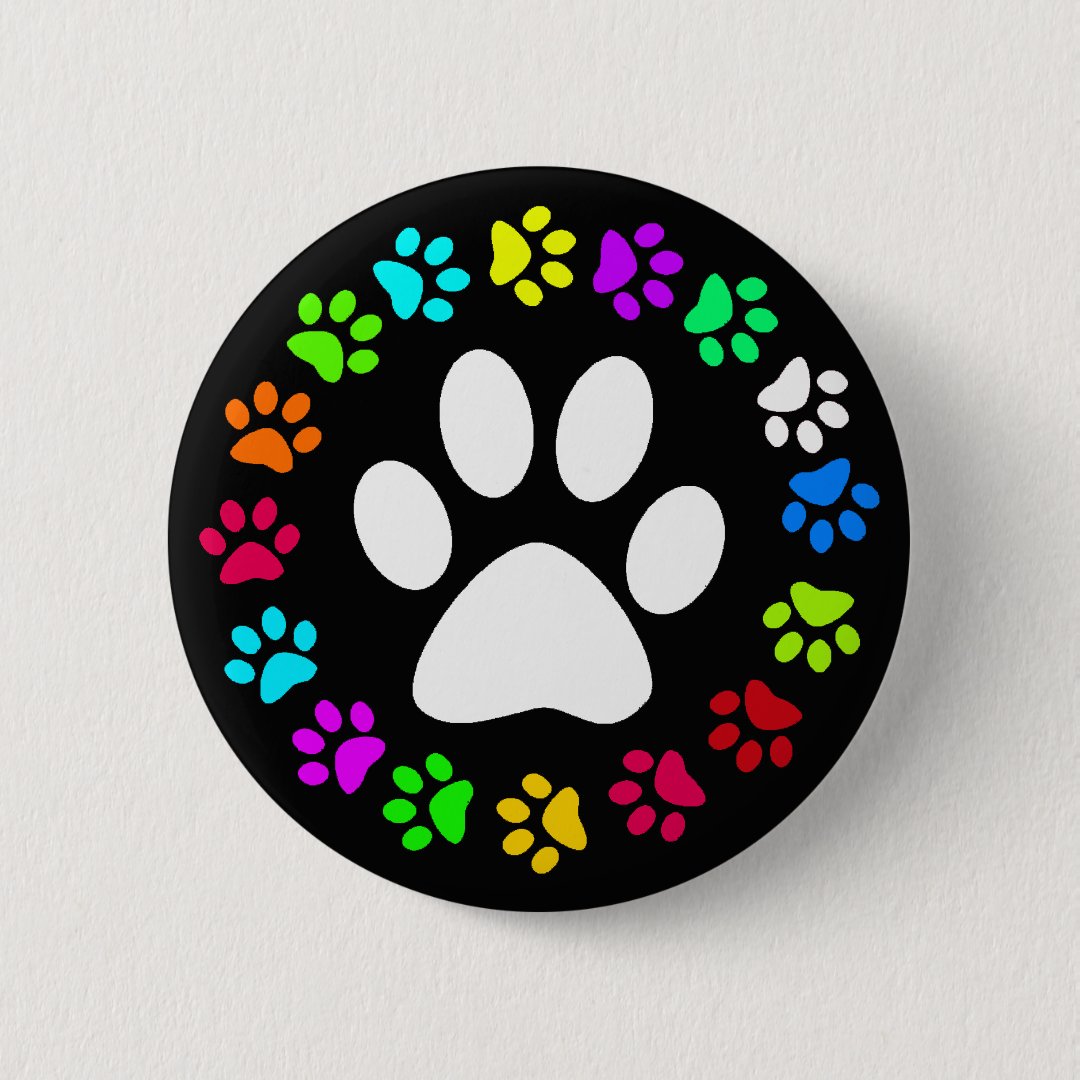 COLORFUL PAW PRINTS BUTTON | Zazzle