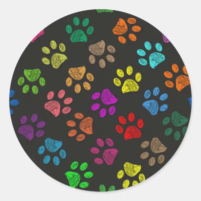 Colorful paw prints classic round sticker | Zazzle
