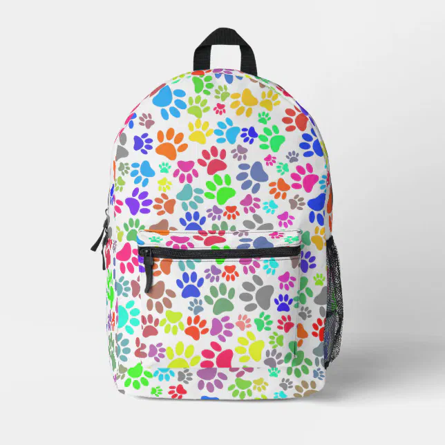 Colorful Paw Prints Custom Printed Backpack | Zazzle