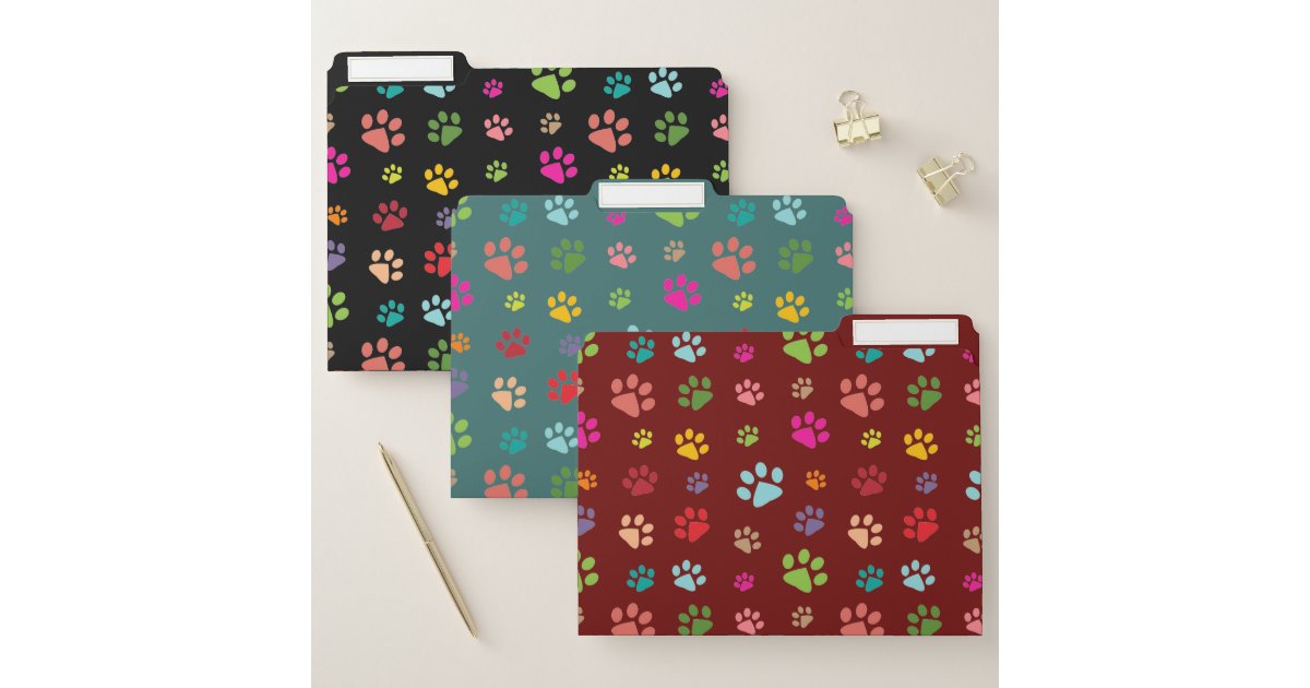 Colorful Paw Prints Design File Folders Set | Zazzle