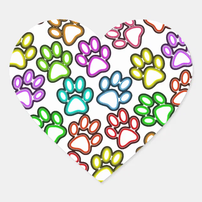 Colorful Paw Prints Heart Sticker | Zazzle