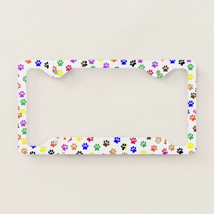 Colorful Paw Prints License Plate Frame | Zazzle