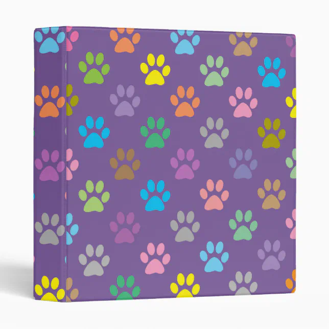 Colorful paw prints pattern binder | Zazzle