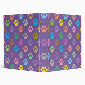 Colorful paw prints pattern binder | Zazzle