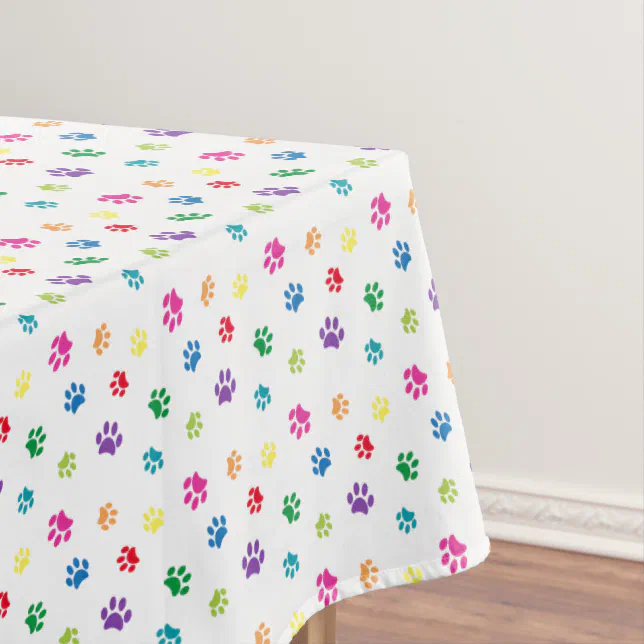 Colorful Paw Prints Pattern Tablecloth | Zazzle