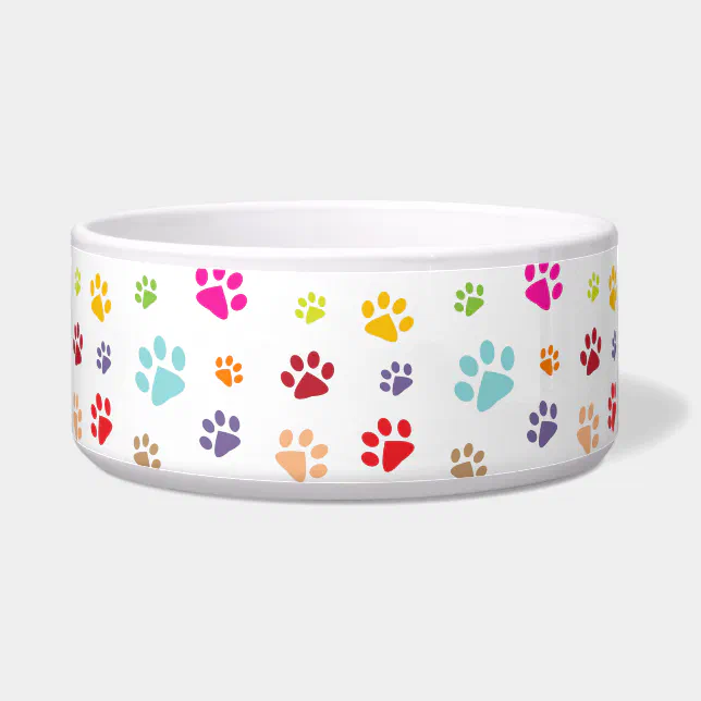 Colorful Paw Prints Pet Bowl | Zazzle