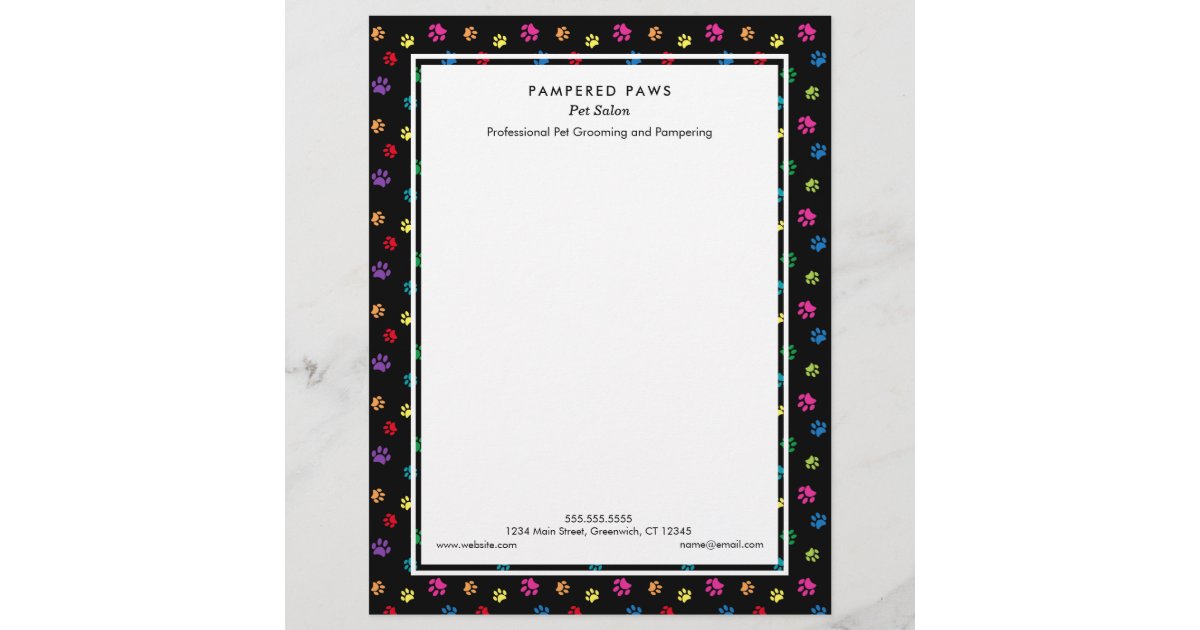 Colorful Paw Prints Pet Salon Letterhead | Zazzle