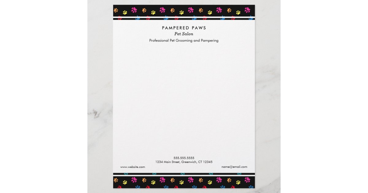 Colorful Paw Prints Professional Pet Salon Letterhead | Zazzle