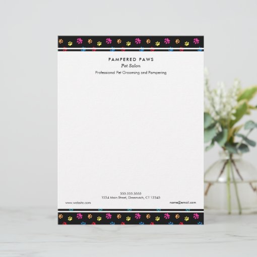 Colorful Paw Prints Professional Pet Salon Letterhead | Zazzle