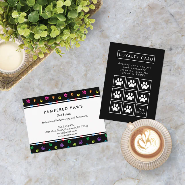 Colorful Paw Prints Professional Pet Salon Loyalty Card | Zazzle