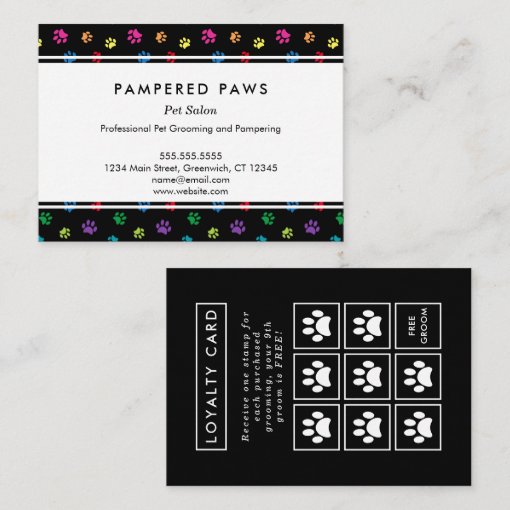 Colorful Paw Prints Professional Pet Salon Loyalty Card | Zazzle
