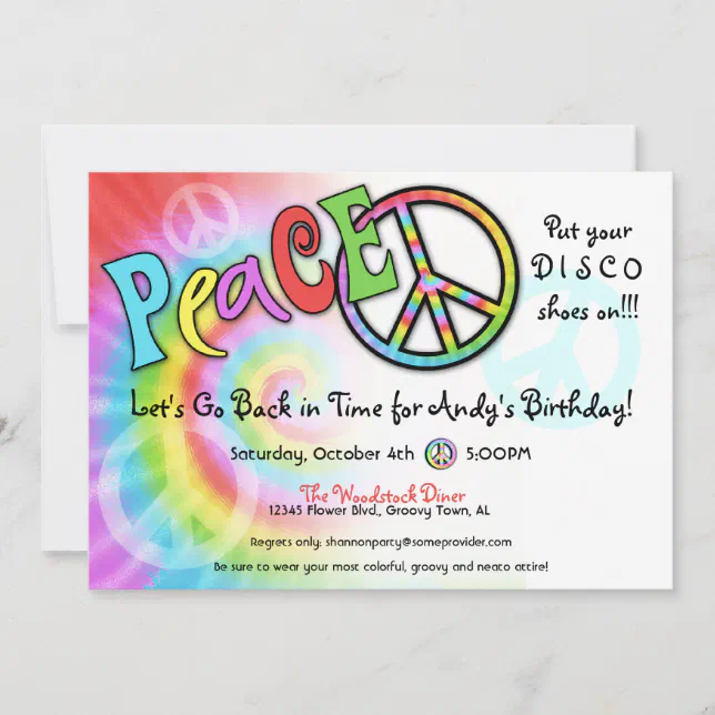 Colorful PEACE Party Invitation | Zazzle