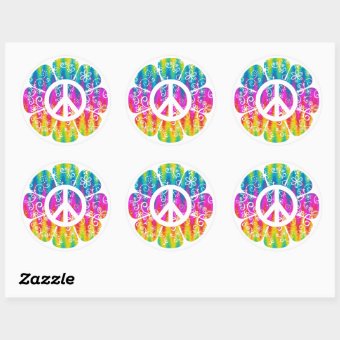 Colorful Peace Symbol Flower Classic Round Sticker | Zazzle