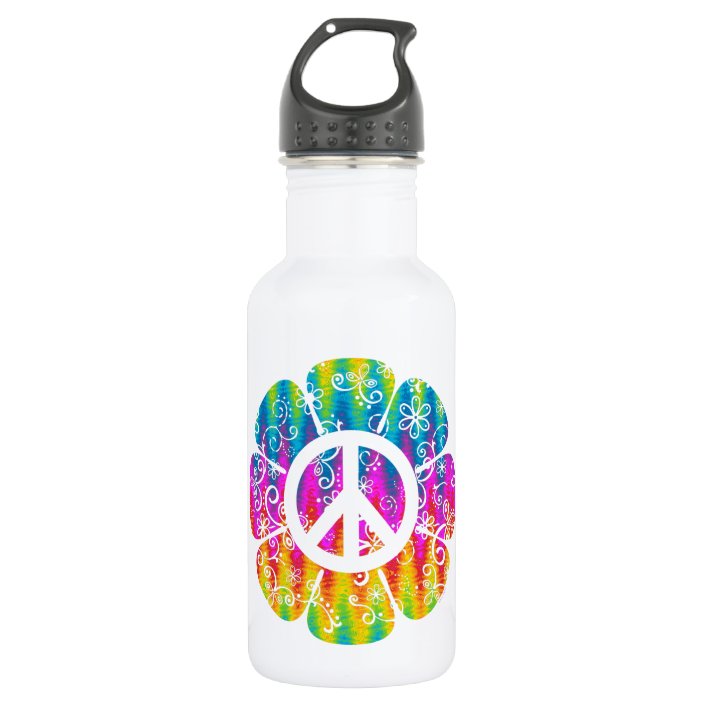Colorful Peace Symbol Flower Water Bottle | Zazzle.com