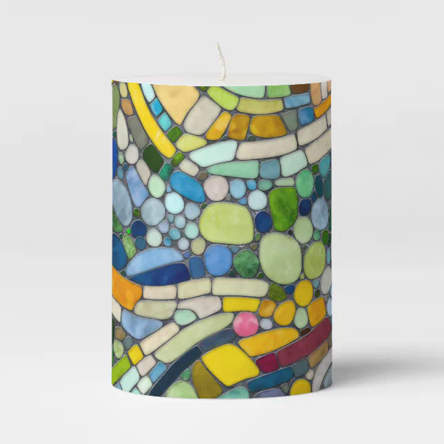 Colorful Pebbles Mosaic Art Pillar Candle | Zazzle
