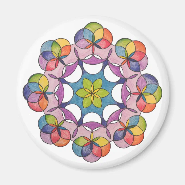 Colorful Pencil Drawn Geometric Mandala Spiritual Magnet | Zazzle