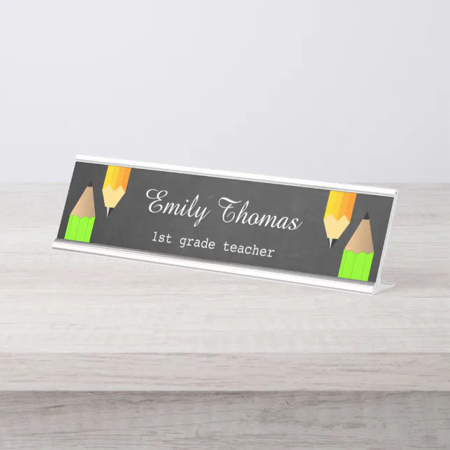 Colorful Pencil School Teacher Class Chalkboard Desk Name Plate | Zazzle