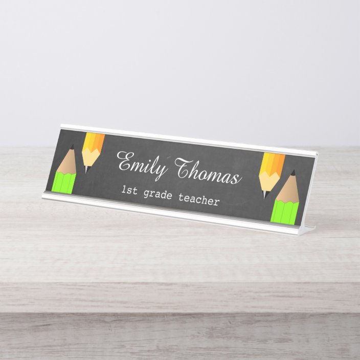 Colorful Pencil School Teacher Class Chalkboard Desk Name Plate ...