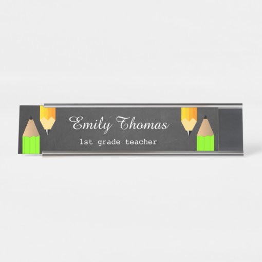 Colorful Pencil School Teacher Class Chalkboard Desk Name Plate | Zazzle