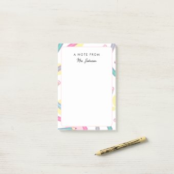 Colorful Pencils Pattern A Note from Teacher Cute | Zazzle