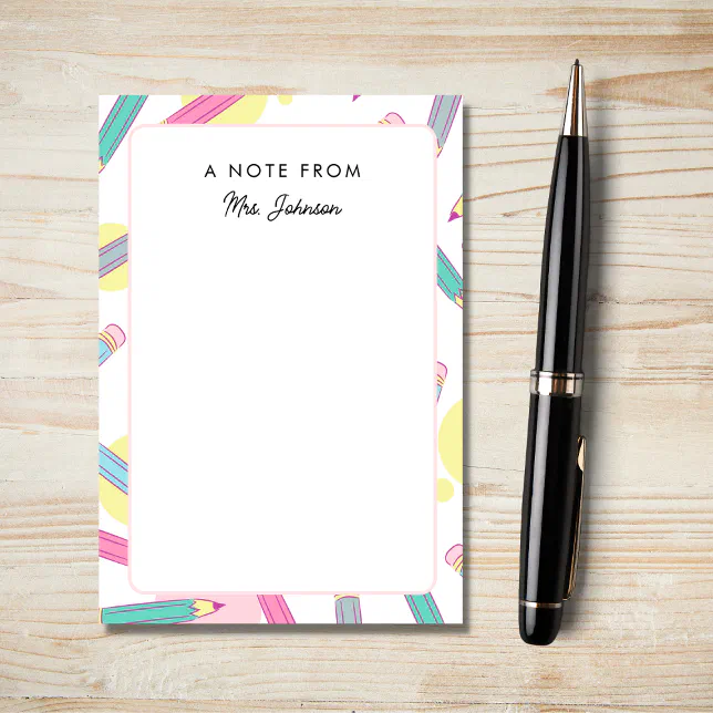 Colorful Pencils Pattern A Note from Teacher Cute | Zazzle