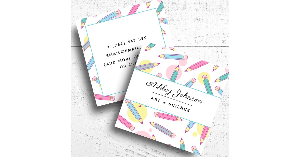 Colorful Pencils School Things Teacher Tutoring Square Business Card ...