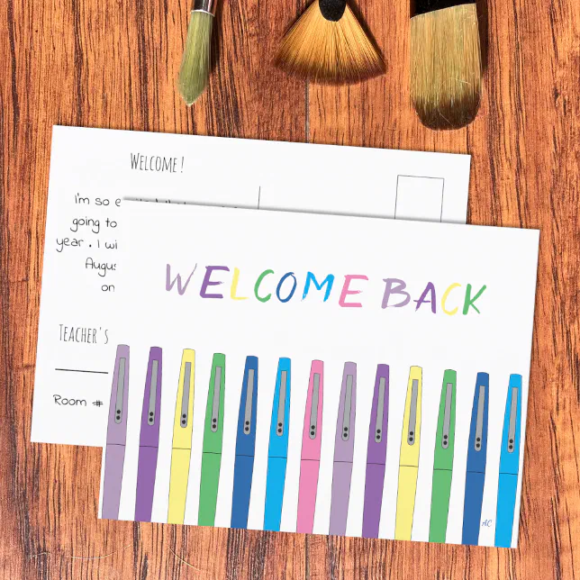 Colorful Pens Welcome Back to School Postcard | Zazzle