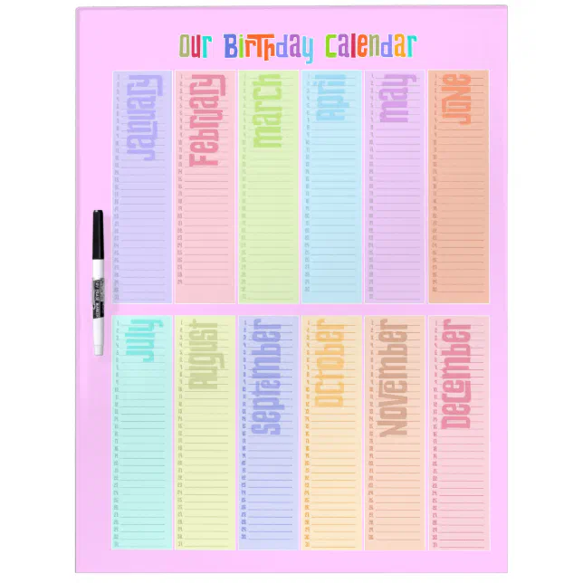 Colorful Perpetual Birthday Calendar Dry-Erase Board | Zazzle