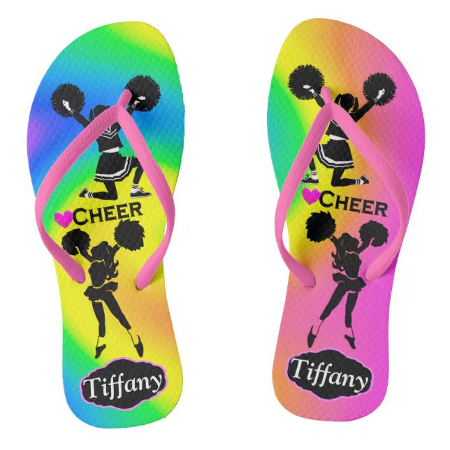 COLORFUL PERSONALIZED CHEERLEADING FLIP FLOPS | Zazzle