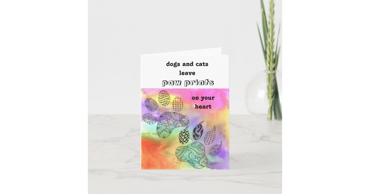 Colorful Pet Paw Prints Greeting Card | Zazzle