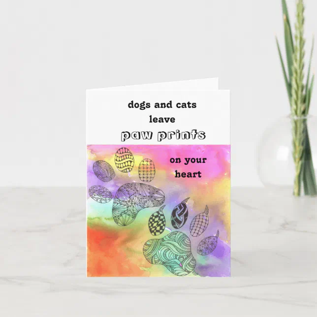 Colorful Pet Paw Prints Greeting Card | Zazzle