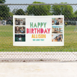 Colorful Photo Collage Kid's Happy Birthday Party Banner | Zazzle