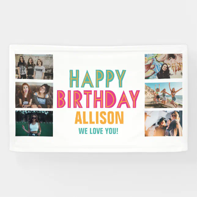 Colorful Photo Collage Kid's Happy Birthday Party Banner | Zazzle