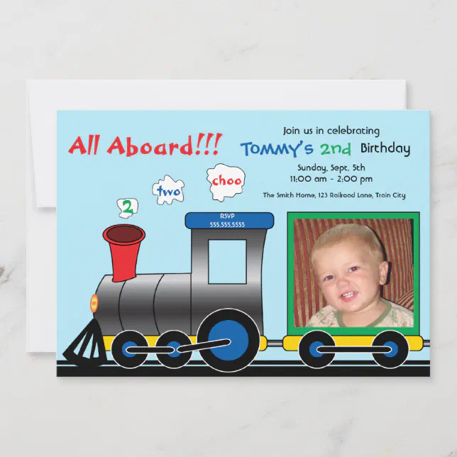 Colorful Photo Train Birthday Invitation | Zazzle