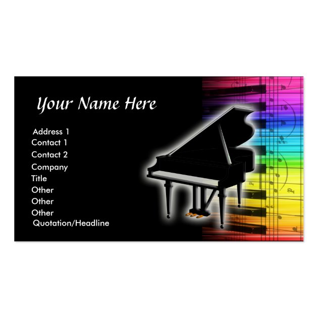 Colorful Piano Keyboard & Music Notes Business Card Templates
