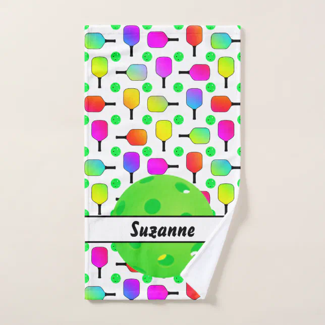 Colorful Pickleball Paddles Green Personalized Hand Towel | Zazzle