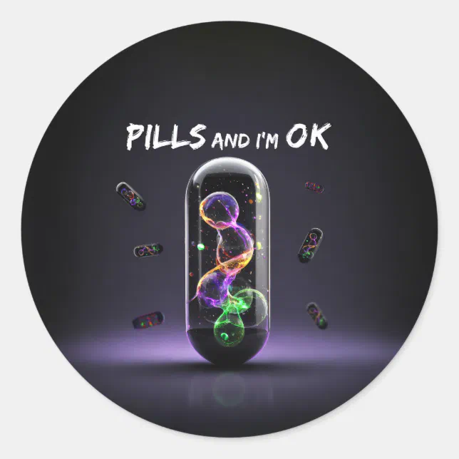 Colorful Pill cool medication trendy design Classic Round Sticker | Zazzle